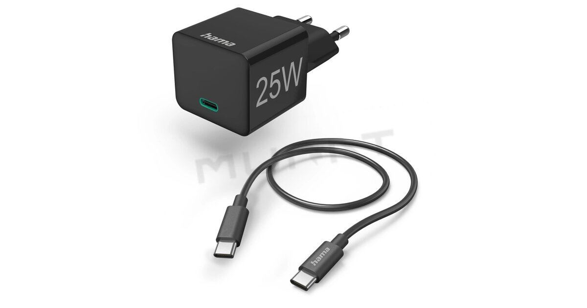 Hama 201623 set: rýchla USB nabíjačka USB-C PD/QC 25 W + kábel USB C-C ...